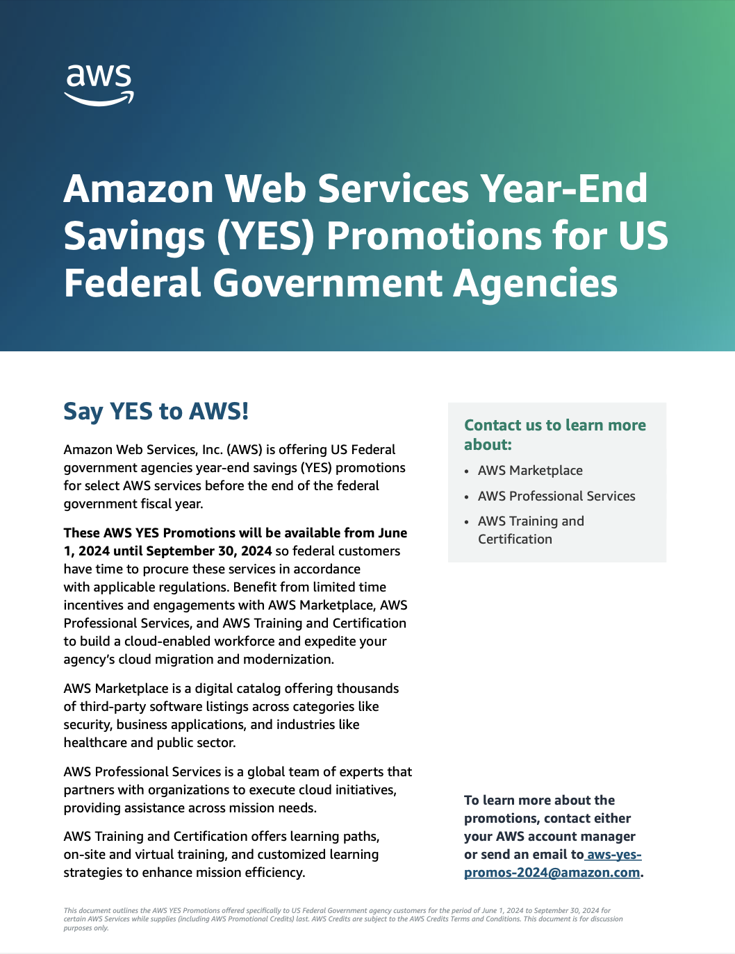 AWS YES Program: Promotions for Federal Government Agencies